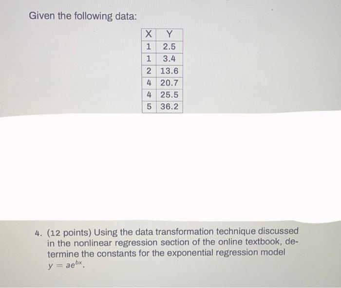 Solved Given the following data: 4. (12 points) Using the | Chegg.com