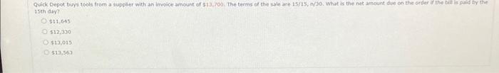 Solved 15 th day? [ egin{array}{l} $ 11,645 \ $ 12,330 \ $ | Chegg.com