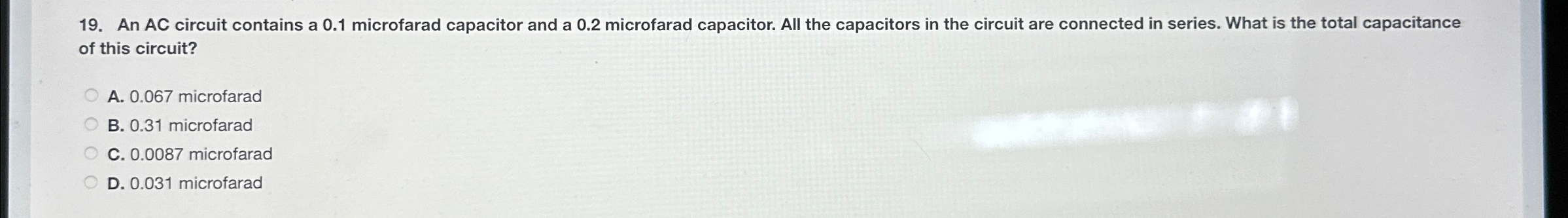 Solved An AC circuit contains a 0.1 ﻿microfarad capacitor | Chegg.com