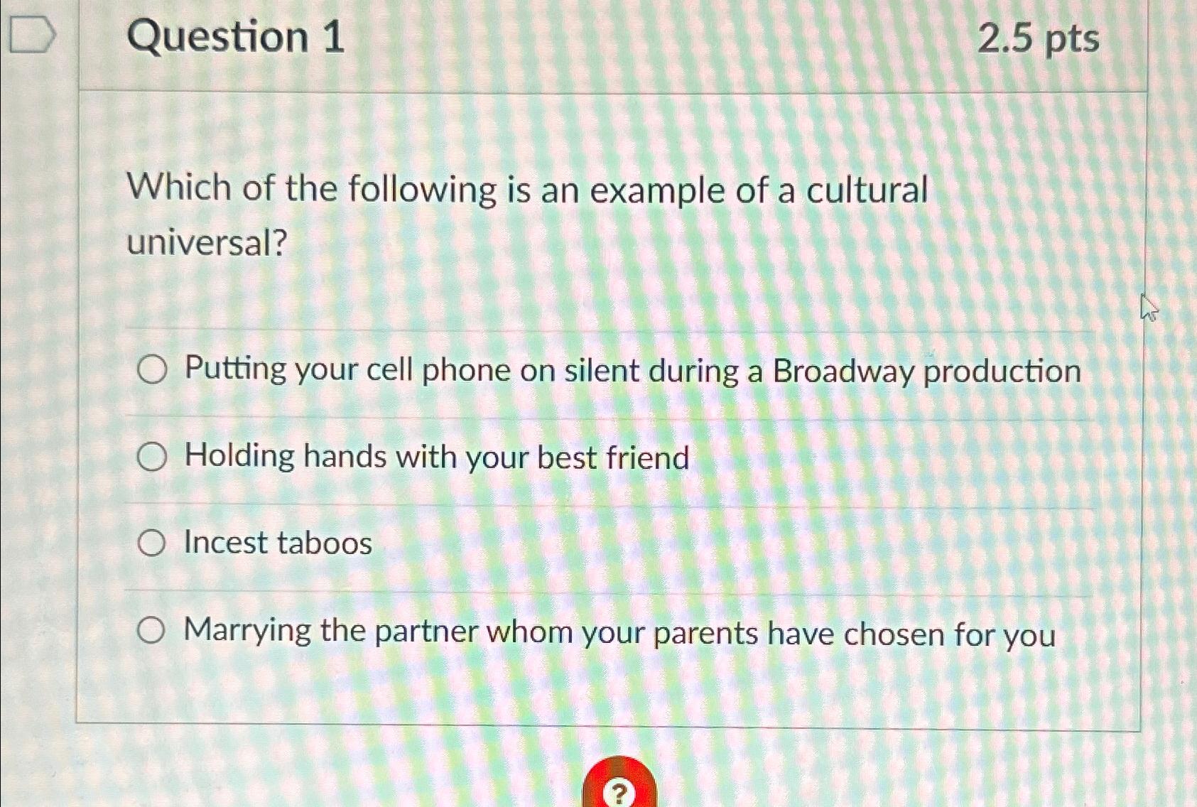 Solved Question 12.5ptsWhich of the following is an example | Chegg.com