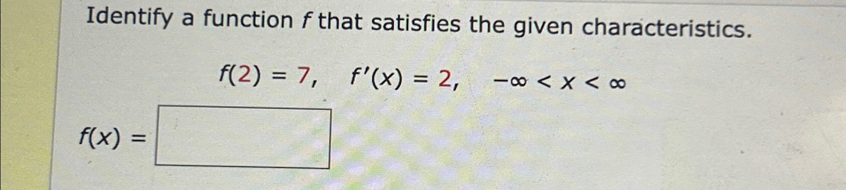 Solved Identify a function f ﻿that satisfies the given | Chegg.com