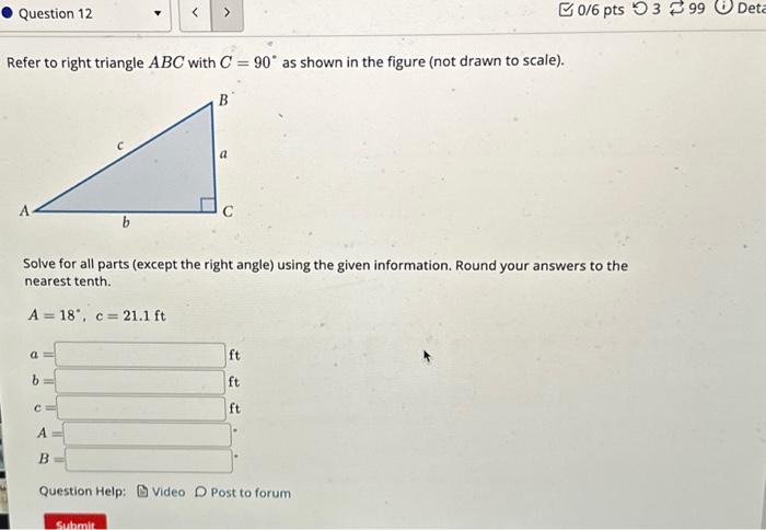 Solved Refer to right triangle ABC with C=90∘ as shown in | Chegg.com