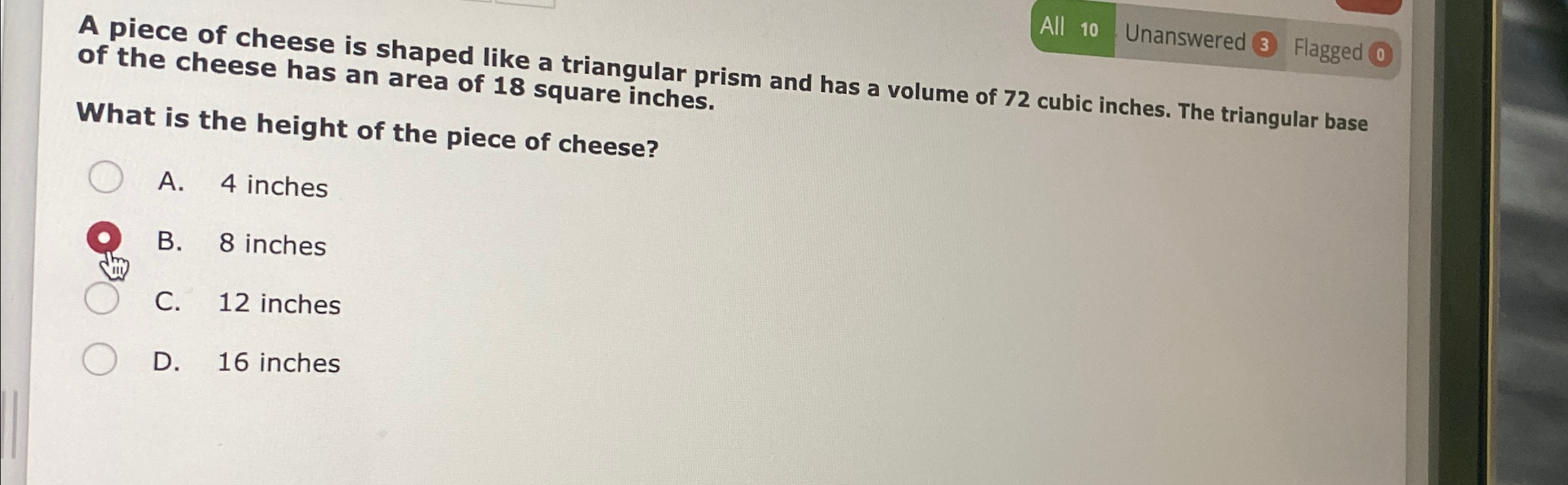 Solved A piece of cheese is shaped like a triangular prism | Chegg.com