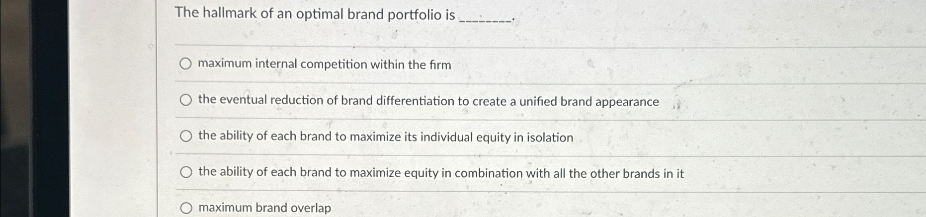 Solved The hallmark of an optimal brand portfolio ismaximum | Chegg.com