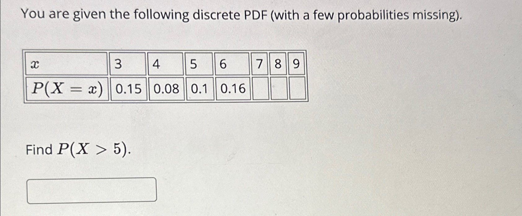 Solved You are given the following discrete PDF (with a few | Chegg.com