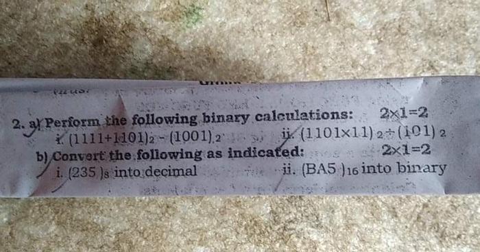 Solved 2 2. 2/ Perform the following binary calculations: | Chegg.com