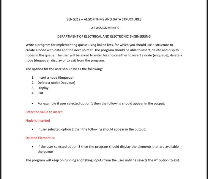 Solved EENG212 - ALGORITHMS AND DATA STRUCTURES LAB | Chegg.com