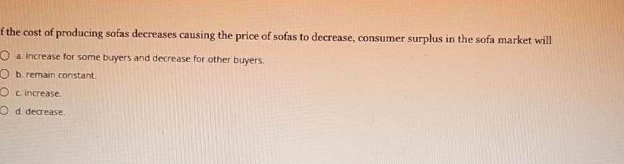 Solved f the cost of producing sofas decreases causing the | Chegg.com