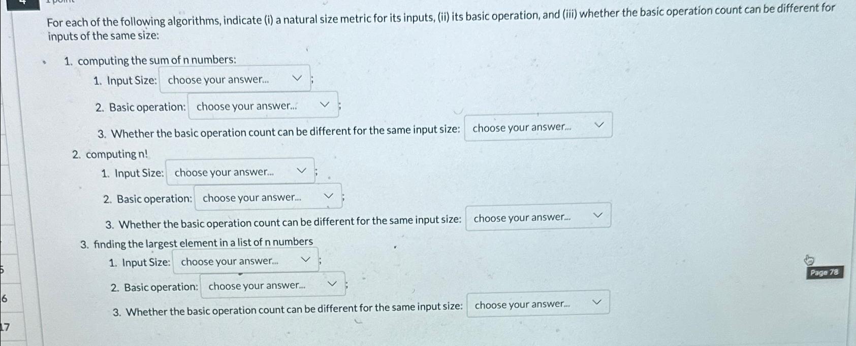 Solved For each of the following algorithms, indicate (i) ﻿a | Chegg.com