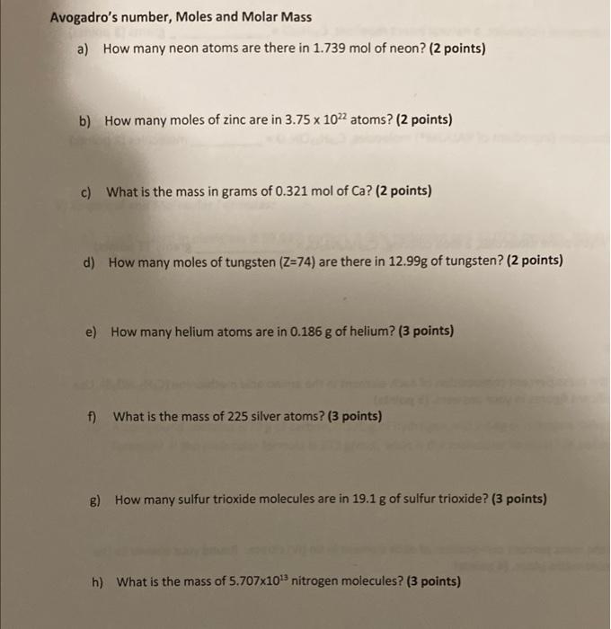 Solved Avogadro's number, Moles and Molar Mass a) How many | Chegg.com