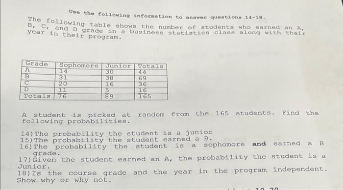 Solved Use the following information to answer questions | Chegg.com
