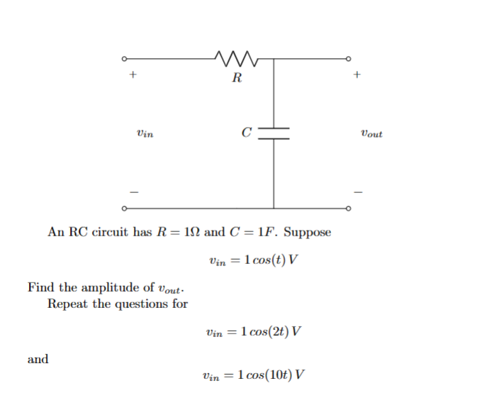 Solved An RC circuit has R=1Ω ﻿and C=1F. | Chegg.com