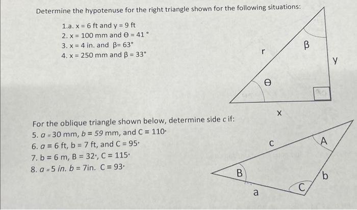 Solved Determine the hypotenuse for the right triangle shown | Chegg.com