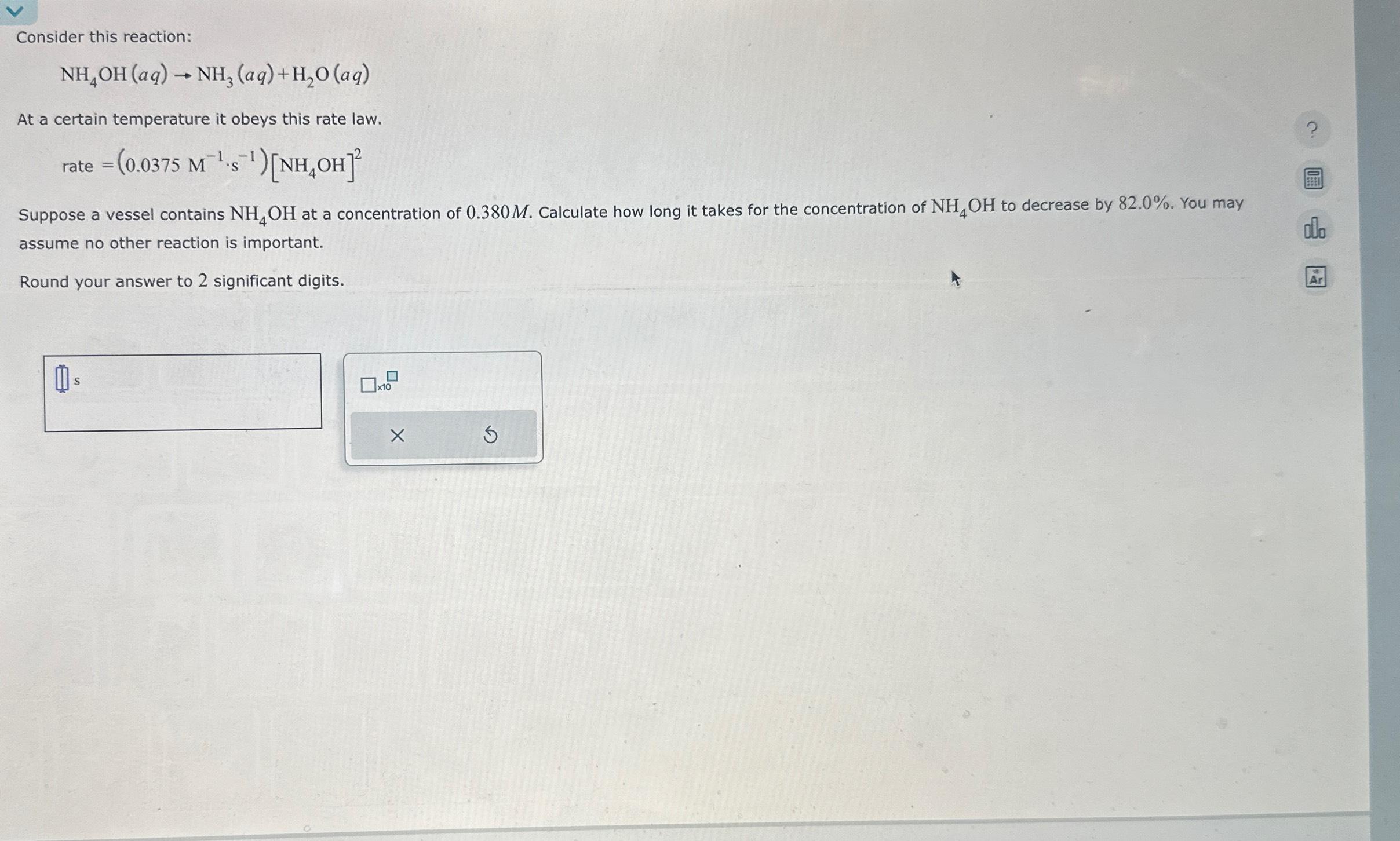 Solved Consider this reaction:NH4OH(aq)→NH3(aq)+H2O(aq)At a | Chegg.com