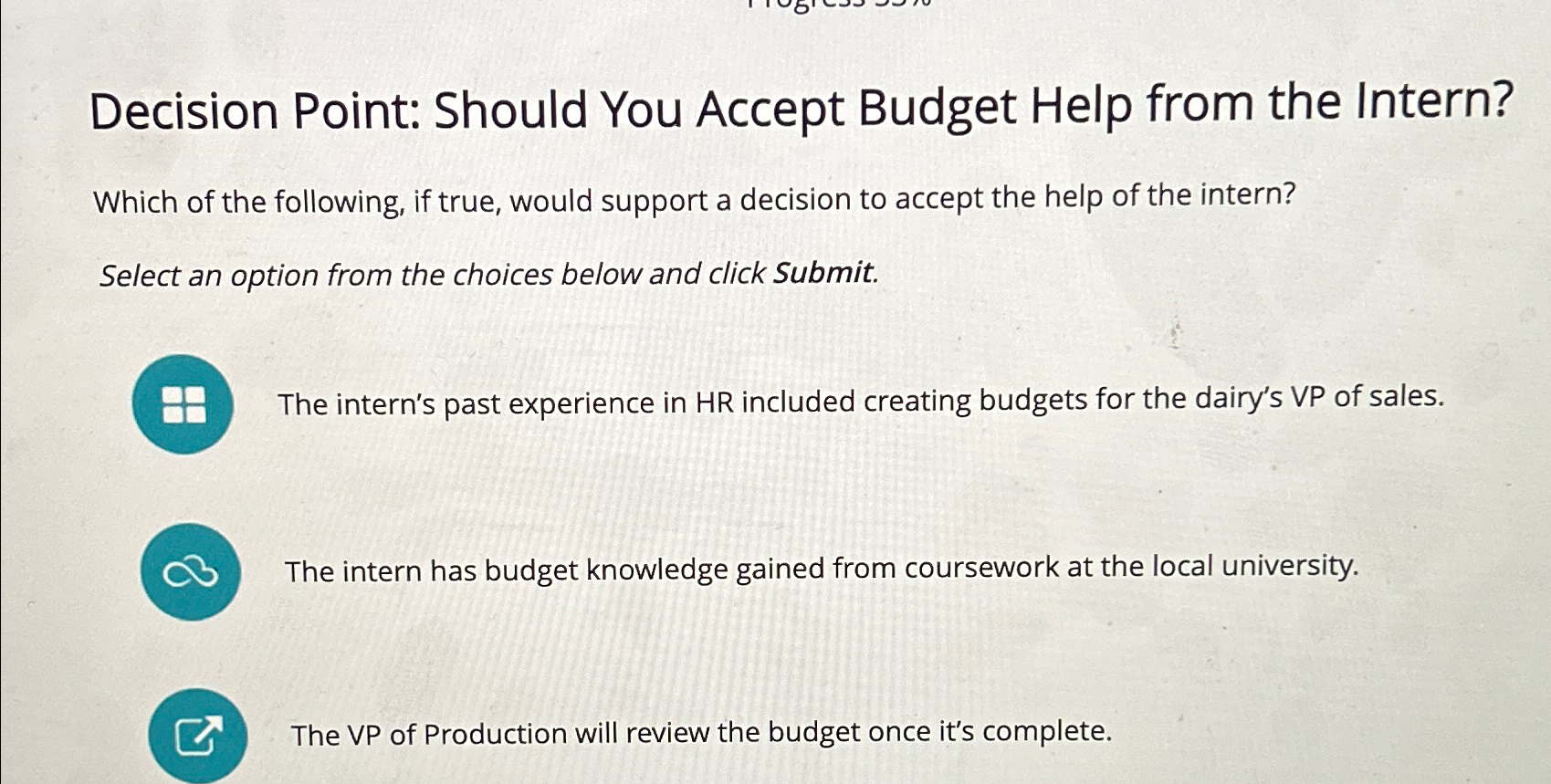 Solved Decision Point: Should You Accept Budget Help from | Chegg.com