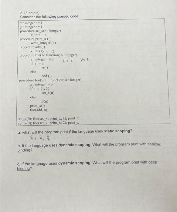 Solved 3. (a potinta) Bansider the follonme psevela ende: a. | Chegg.com
