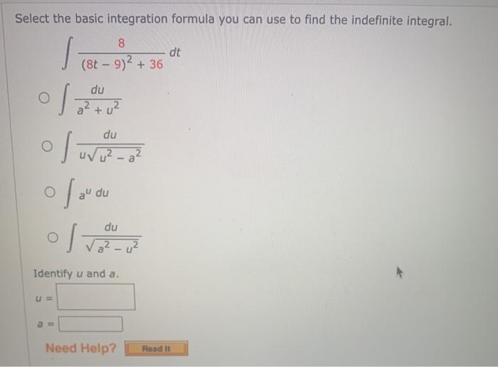 Solved Select the basic integration formula you can use to | Chegg.com