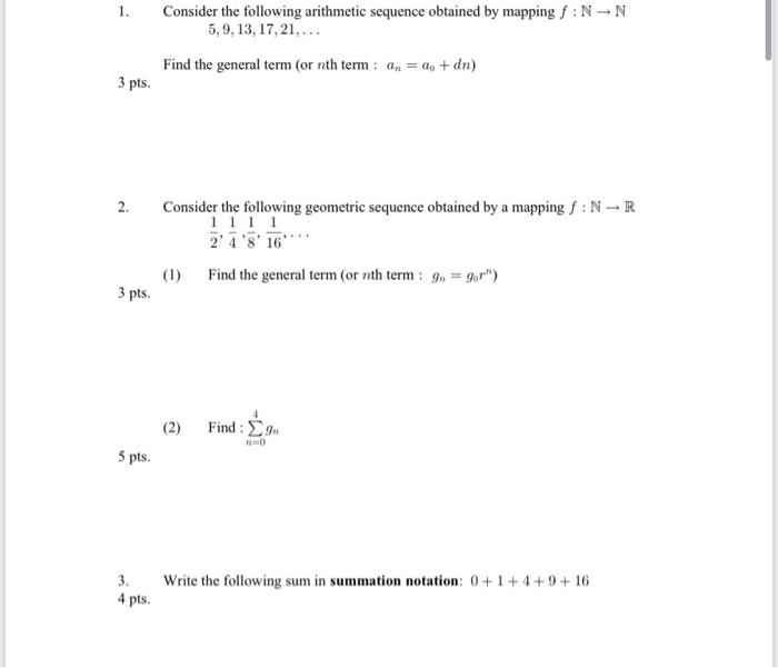 Solved 1. Consider the following arithmetic sequence | Chegg.com