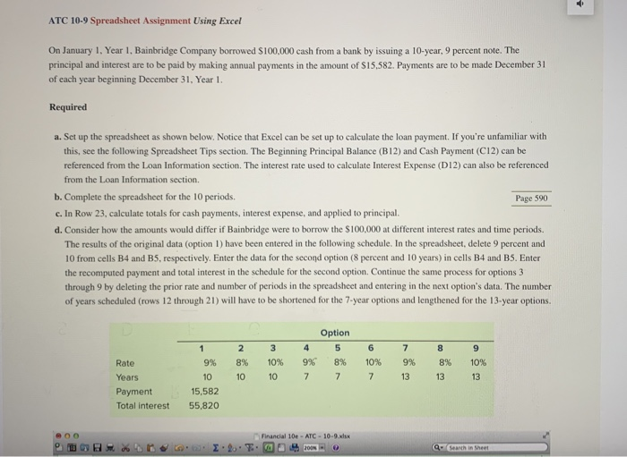 Solved ATC 10-9 Spreadsheet Assignment Using Excel On | Chegg.com