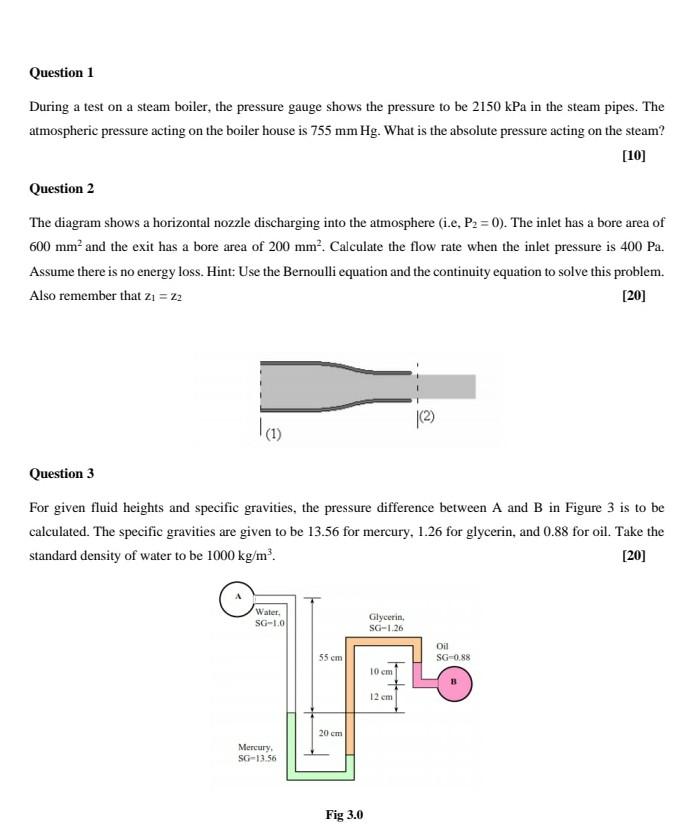 Solved Question 1 During a test on a steam boiler, the | Chegg.com