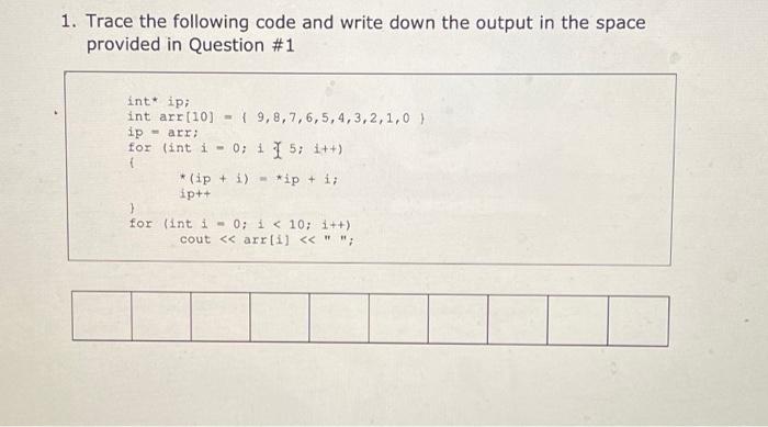Solved 1. Trace the following code and write down the output | Chegg.com