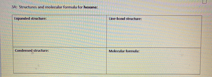 Solved 3A: Structures and molecular formula for hexane: | Chegg.com