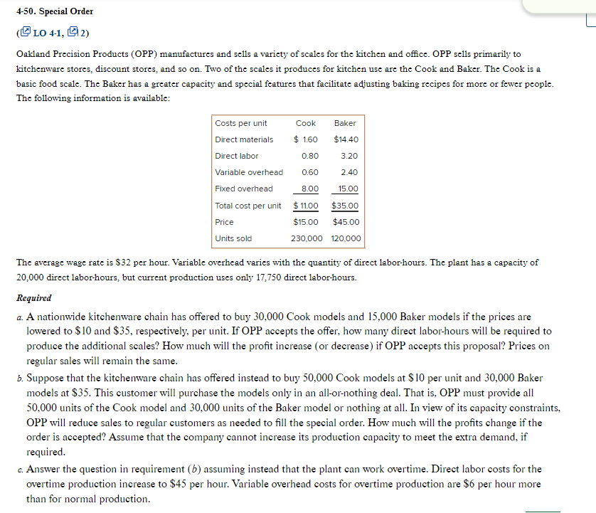 Solved 4-50. ﻿Special Order( ﻿LO 4-1, [2)Oakland Precision | Chegg.com
