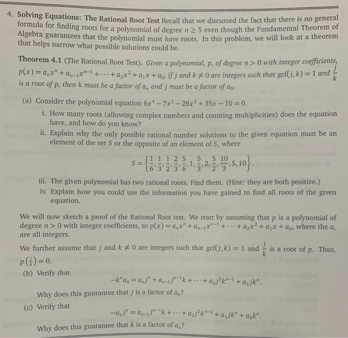 Solved 4. Solving Equations: The Rational Root Test Recall | Chegg.com