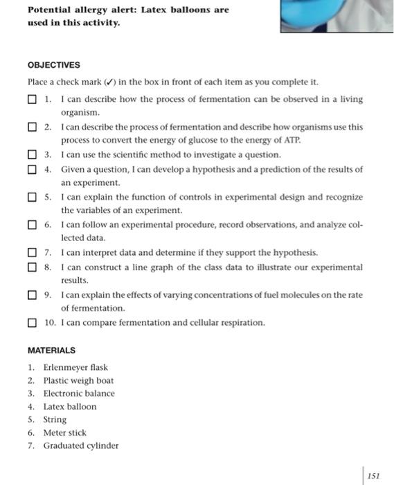 Potential allergy alert: Latex balloons are used in | Chegg.com