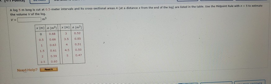 Solved A log 5 m long is cut at 0.5-meter intervals and its | Chegg.com