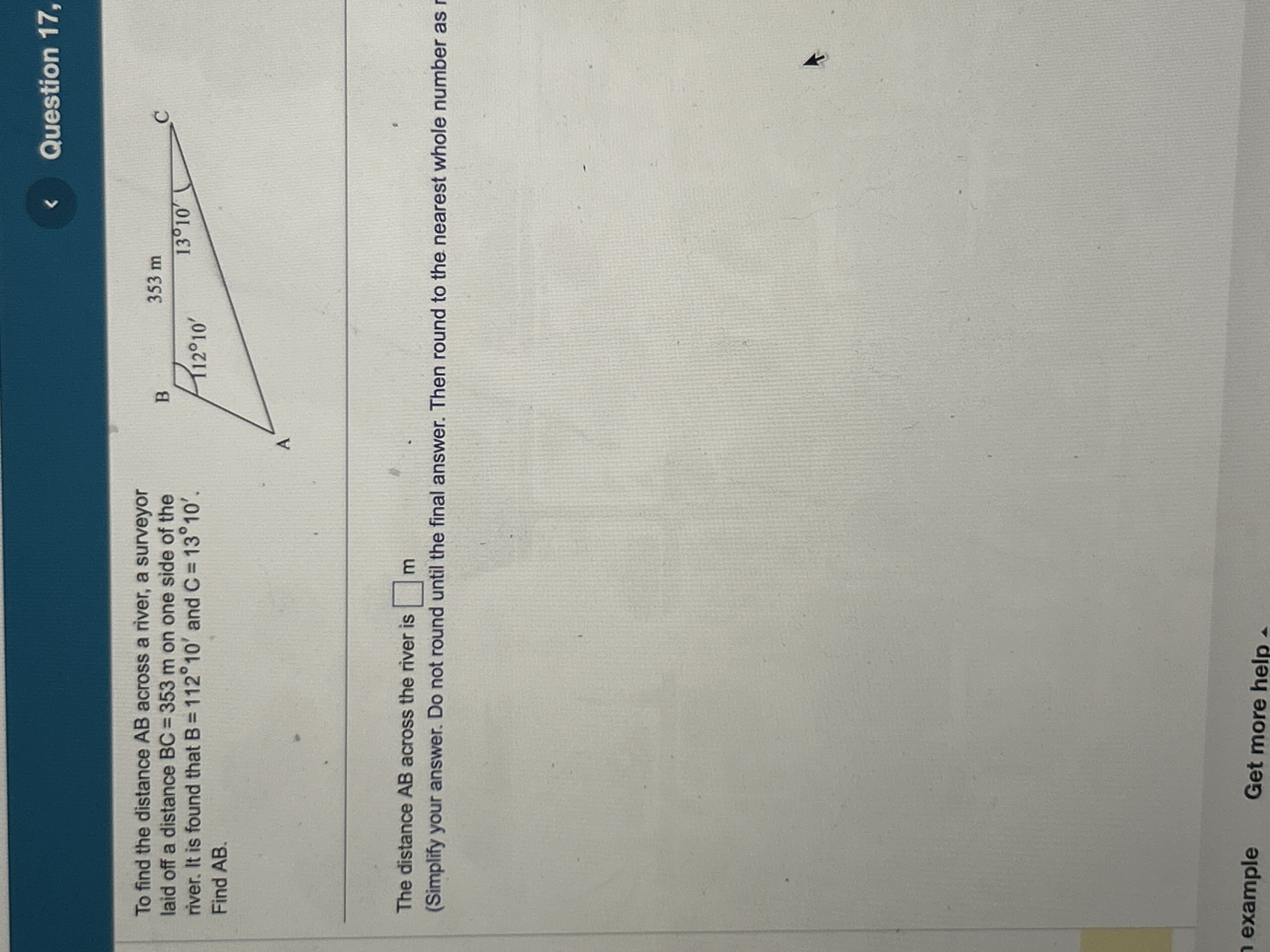 Solved To find the distance AB ﻿across a river, a | Chegg.com