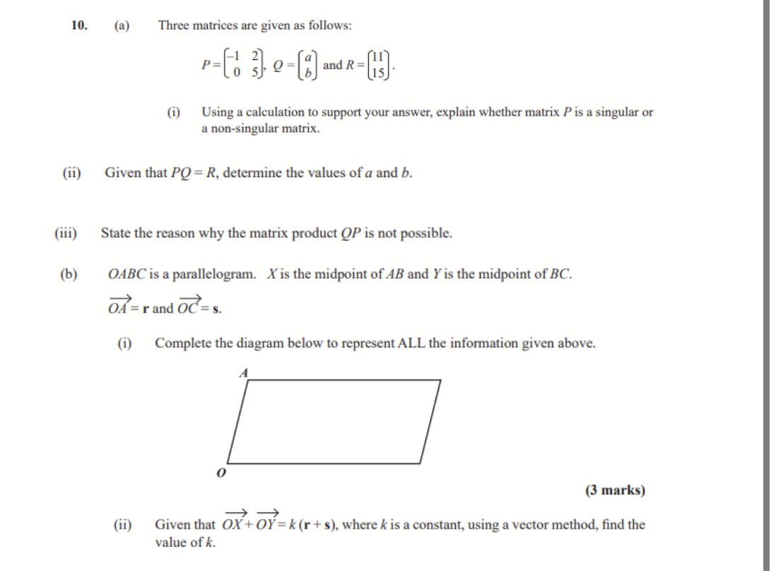 Solved 10. (a) Three matrices are given as follows: P= --- | Chegg.com