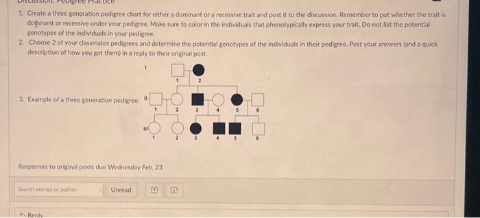 Solved 1. Create a three generation pedigree chart for | Chegg.com