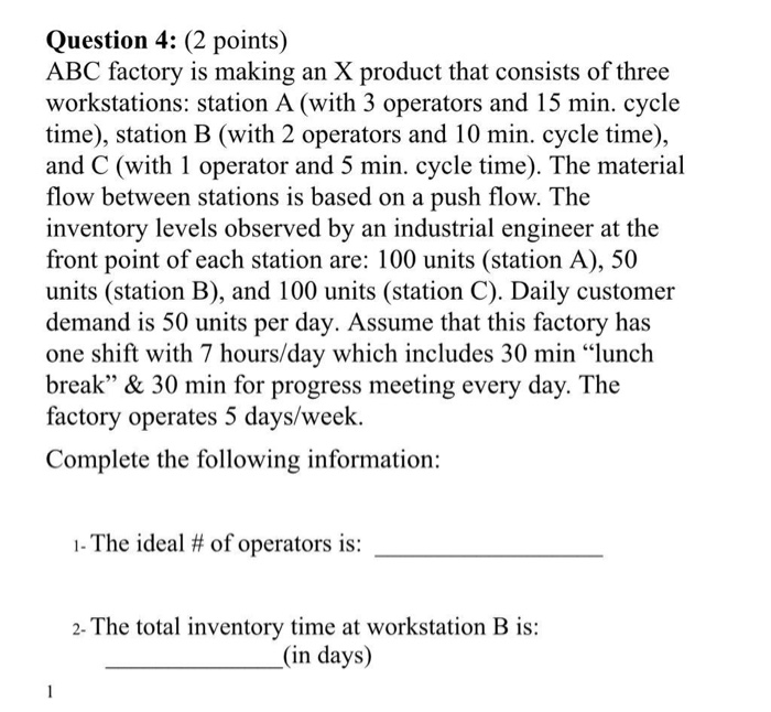 Solved Question 4: (2 points) ABC factory is making an X | Chegg.com
