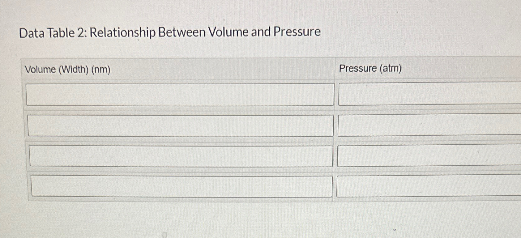 Solved Data Table 2: Relationship Between Volume and | Chegg.com