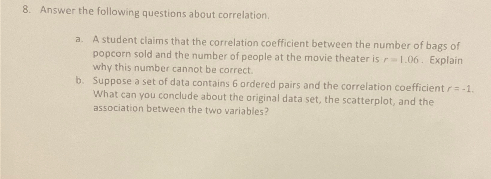 Solved Answer the following questions about correlation.a. | Chegg.com