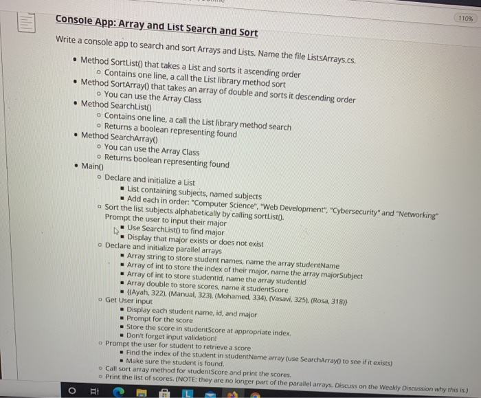 Solved 1 10% Console App: Array and List Search and Sort | Chegg.com