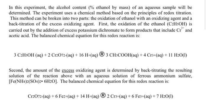 Solved In this experiment, the alcohol content (\% ethanol | Chegg.com