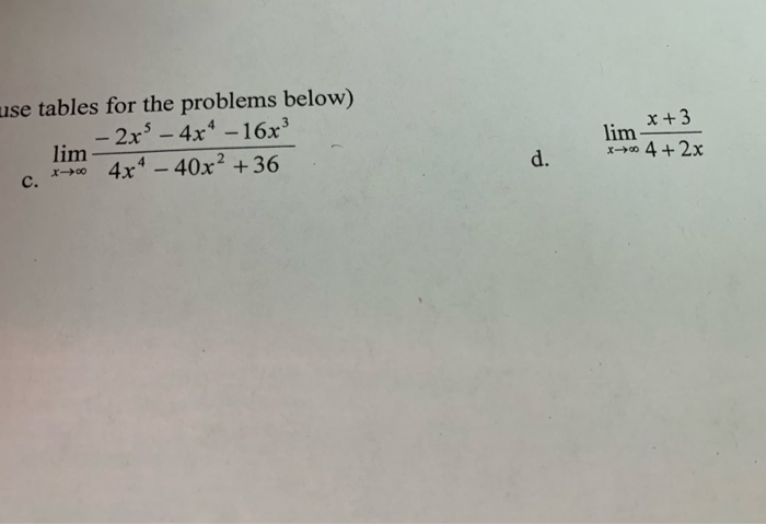 Solved * +3 lim use tables for the problems below) - 2x - | Chegg.com