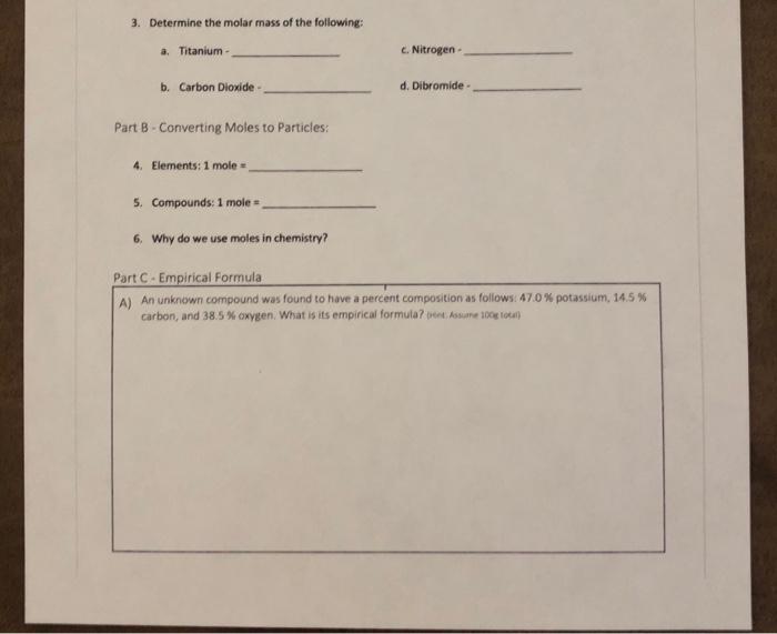 Solved 3. Determine the molar mass of the following: a. | Chegg.com