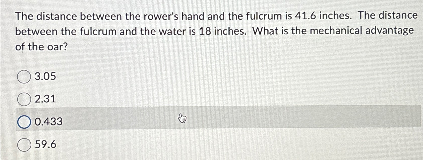 Solved The distance between the rower's hand and the fulcrum | Chegg.com
