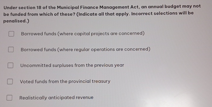 Solved Under section 18 ﻿of the Municipal Finance Management | Chegg.com