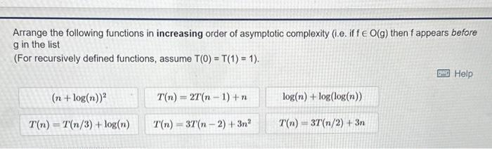 Solved Arrange the following functions in increasing order | Chegg.com