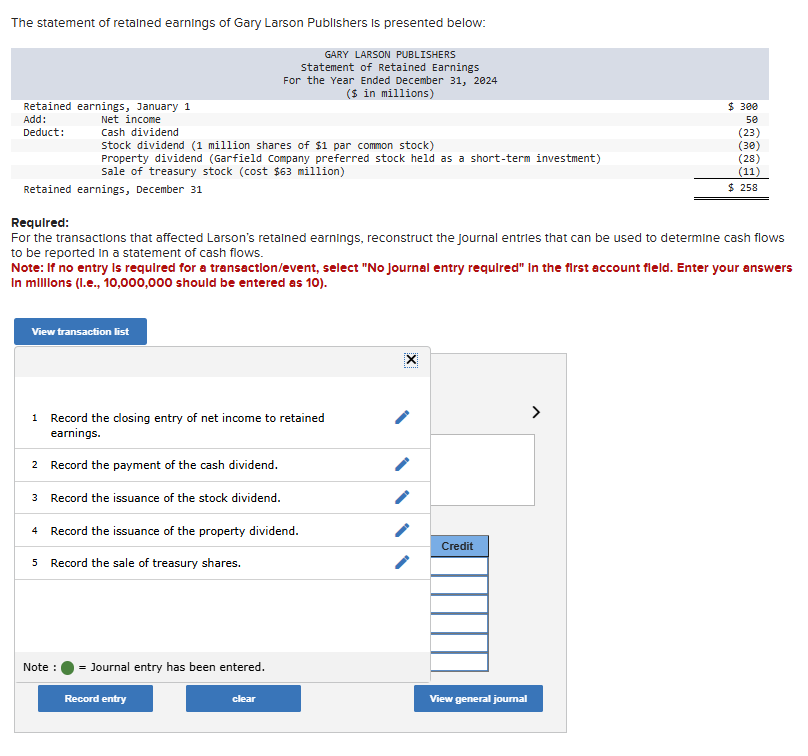 Solved The statement of retained earnings of Gary Larson | Chegg.com