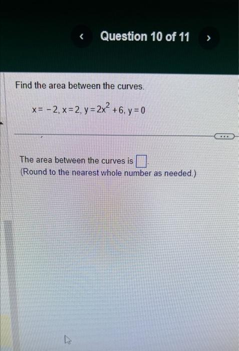Solved Find the area between the curves. | Chegg.com