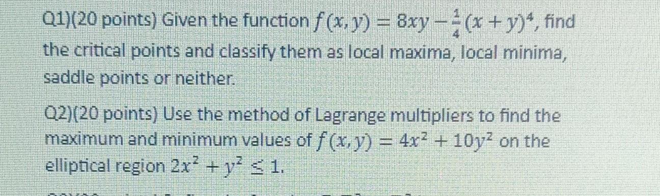Solved Q1)(20 points) Given the function | Chegg.com