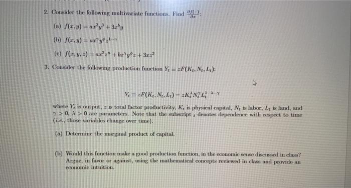 Solved 2. Consider the following multivariate functions. | Chegg.com