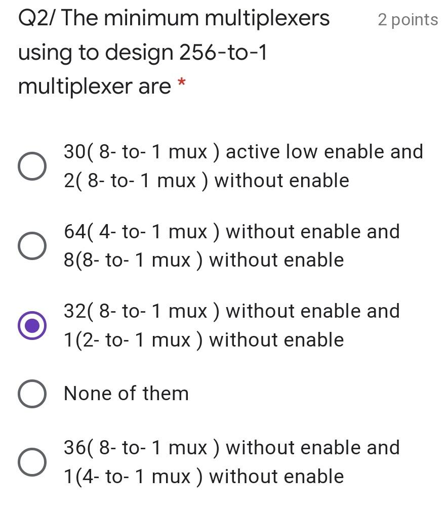 Solved 2 points Q2/ The minimum multiplexers using to design | Chegg.com