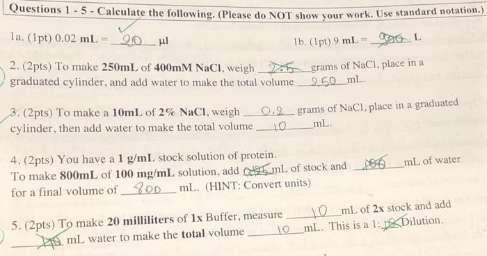 Solved Questions 1 - 5 - Calculate the following. (Please do | Chegg.com