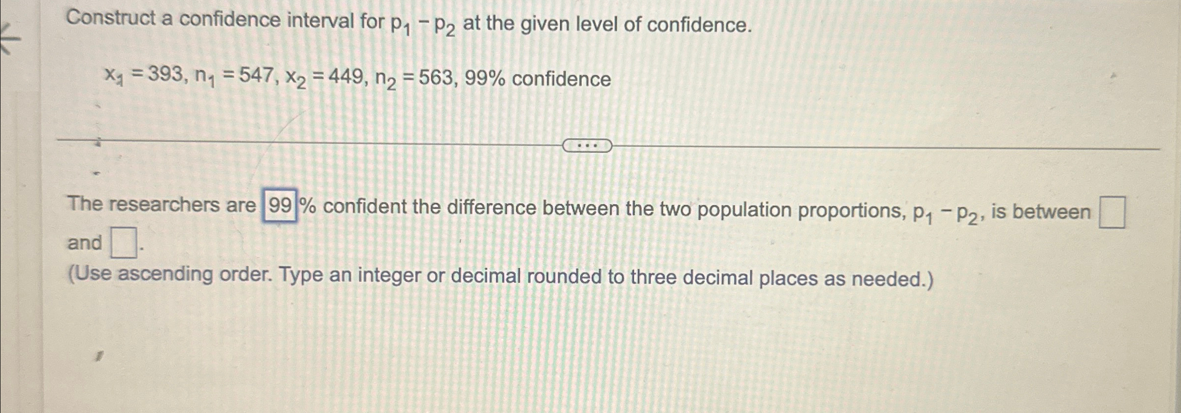 Solved Construct a confidence interval for p1-p2 ﻿at the | Chegg.com